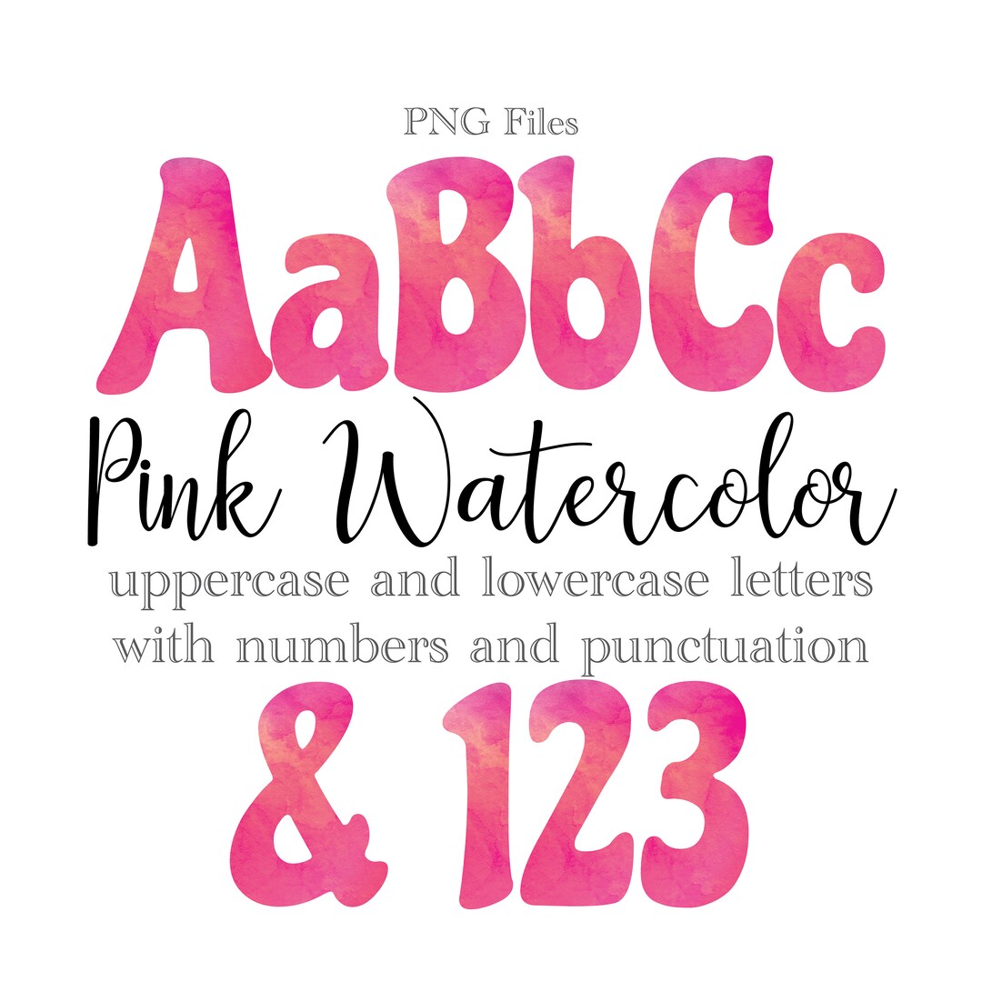Pink Watercolor Alphabet Letters and Numbers, Wedding Lettering ...