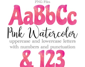 Pink Watercolor Alphabet Letters and Numbers, Wedding Lettering ...