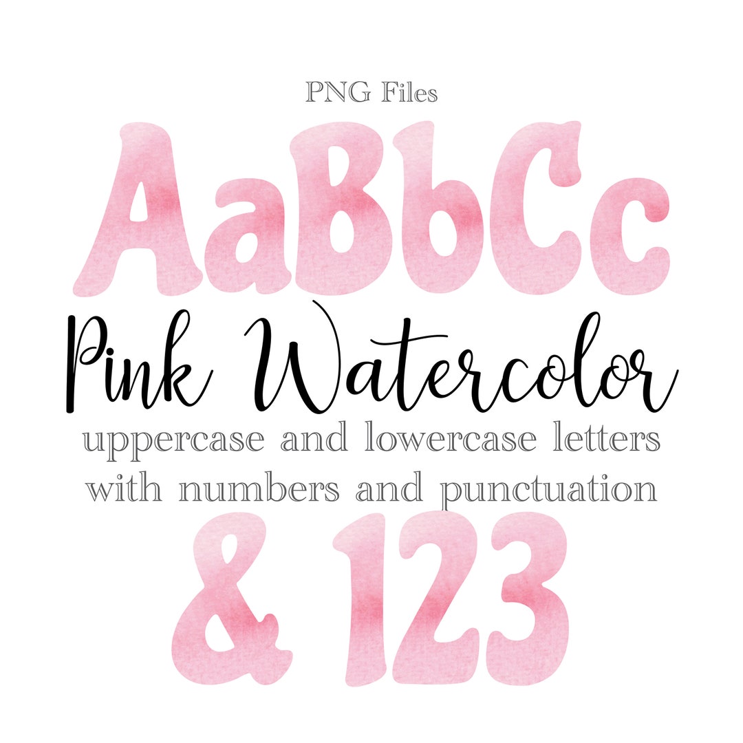 Pink Watercolor Alphabet Letters and Numbers, Wedding Lettering ...