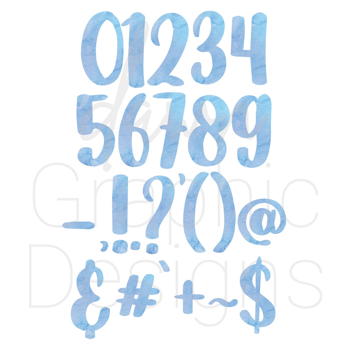 Blue Watercolor Alphabet Letters and Numbers, Baby Shower Lettering ...