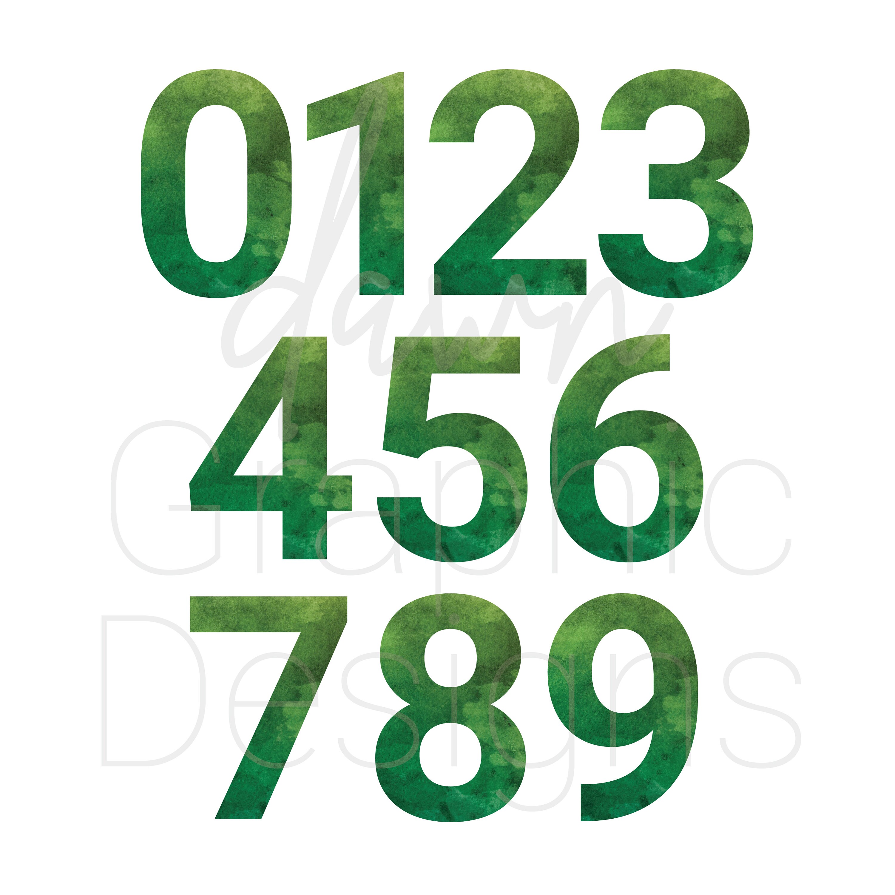 Green Watercolor Lettering and Numbers, PNG Files for Sublimation ...