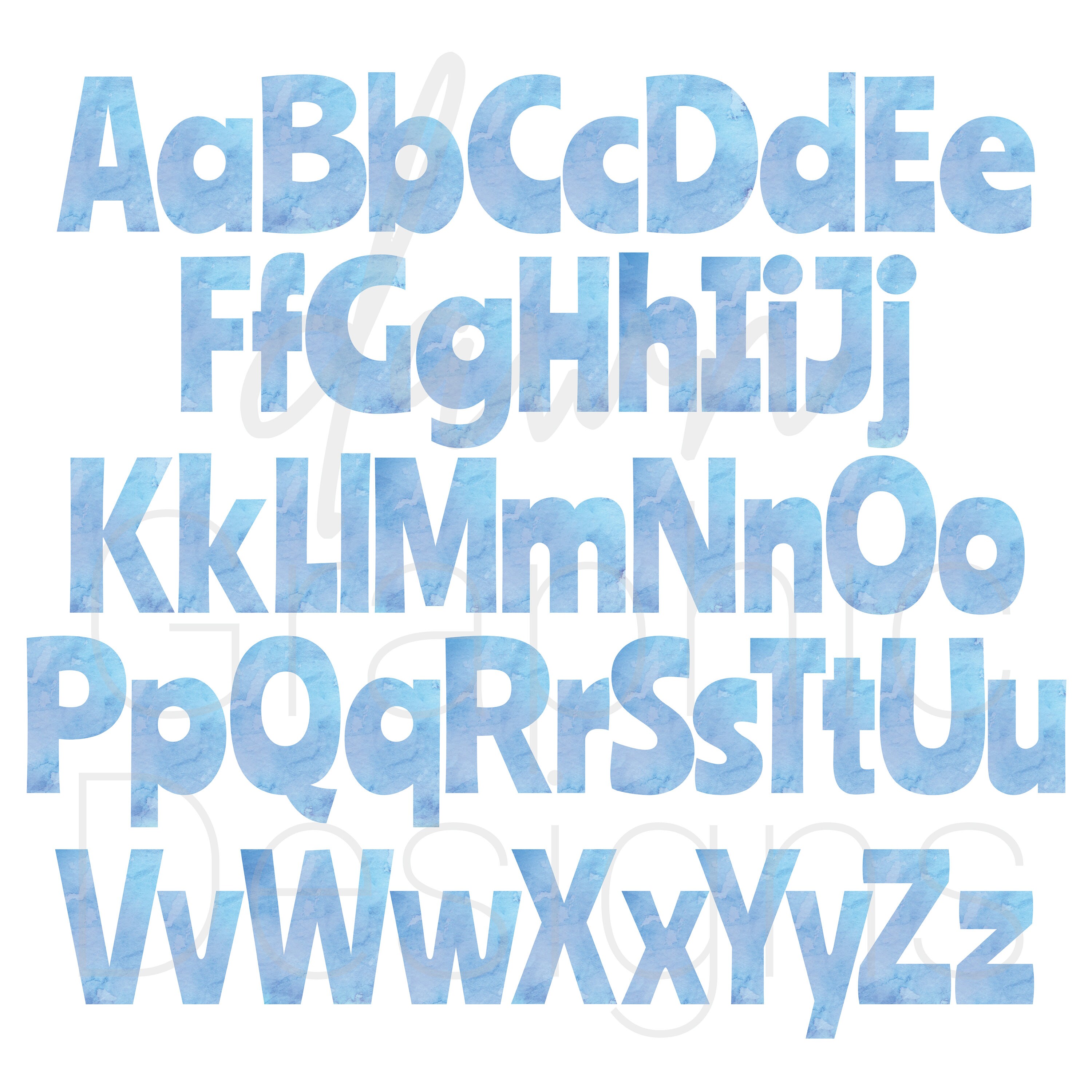 Blue Watercolor Alphabet Letters and Numbers, Baby Shower Lettering ...