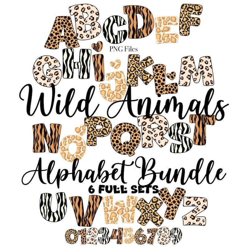 Animal Print Lettering Bundle, Wild Animals Letters Bundle, Sublimation ...