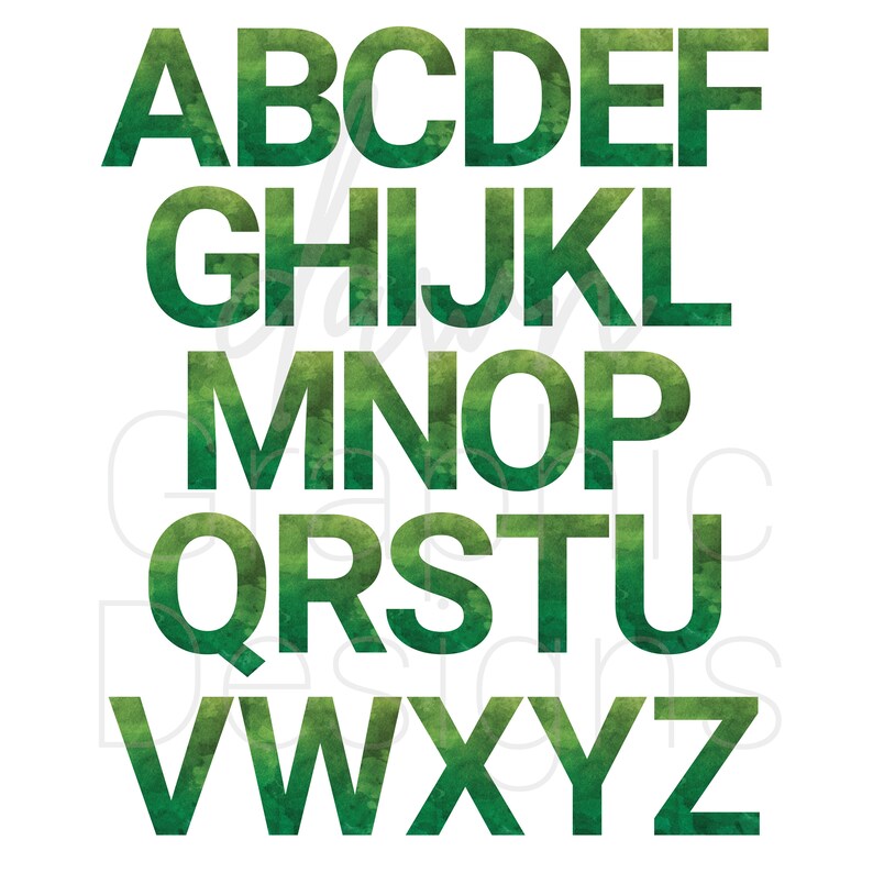 Green Watercolor Lettering and Numbers, PNG Files for Sublimation ...