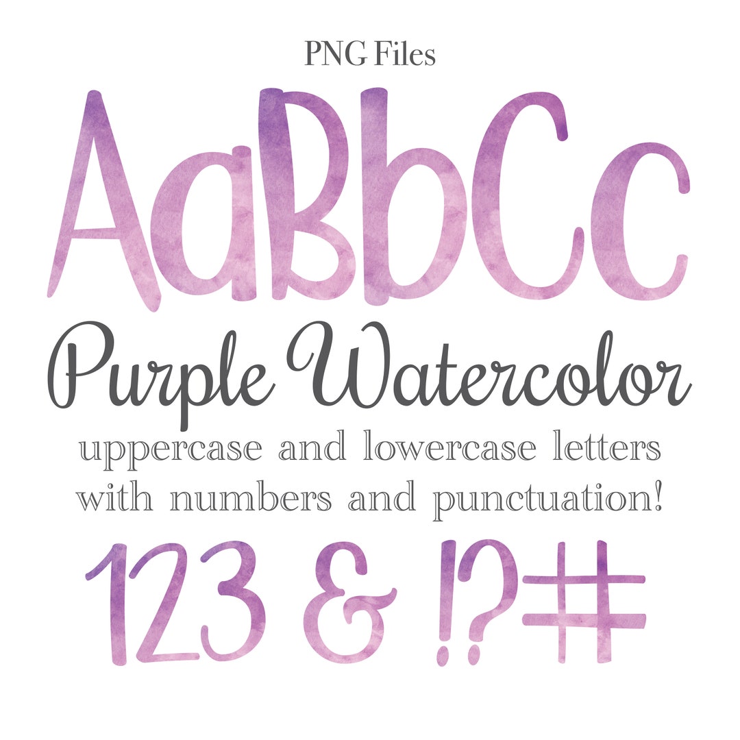 Purple Watercolor Alphabet Letters and Numbers, Wedding Lettering ...