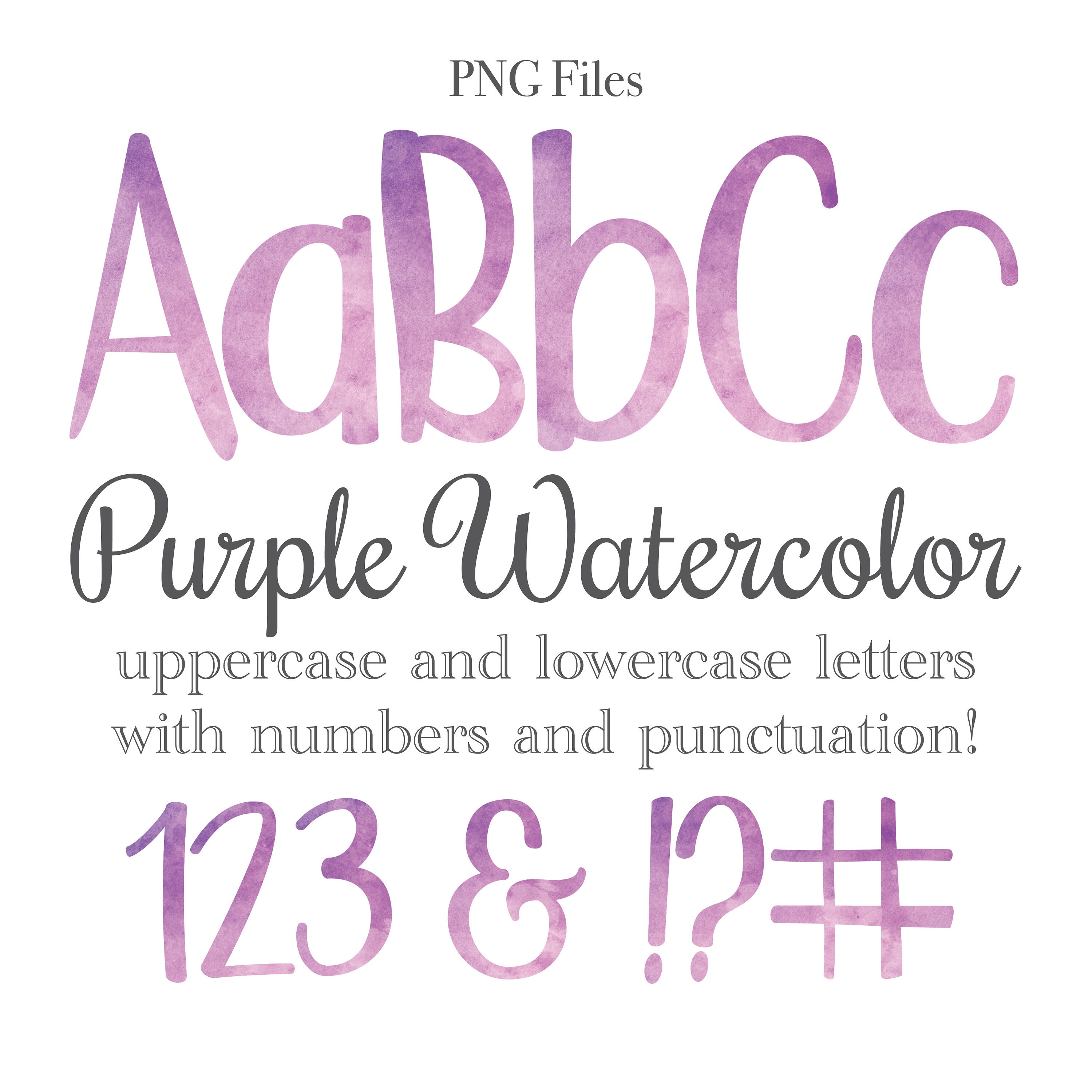 Purple Watercolor Alphabet Letters and Numbers, Wedding Lettering ...