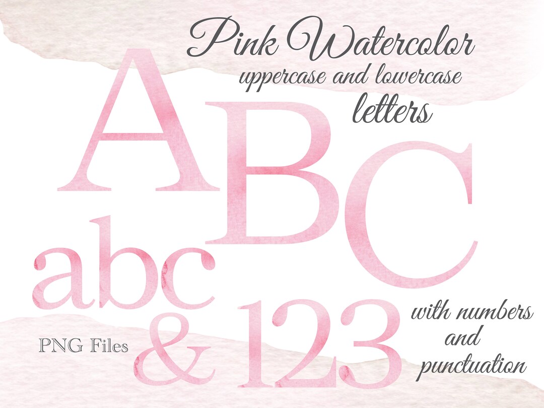 Pink Watercolor Alphabet Letters and Numbers, Wedding Lettering ...