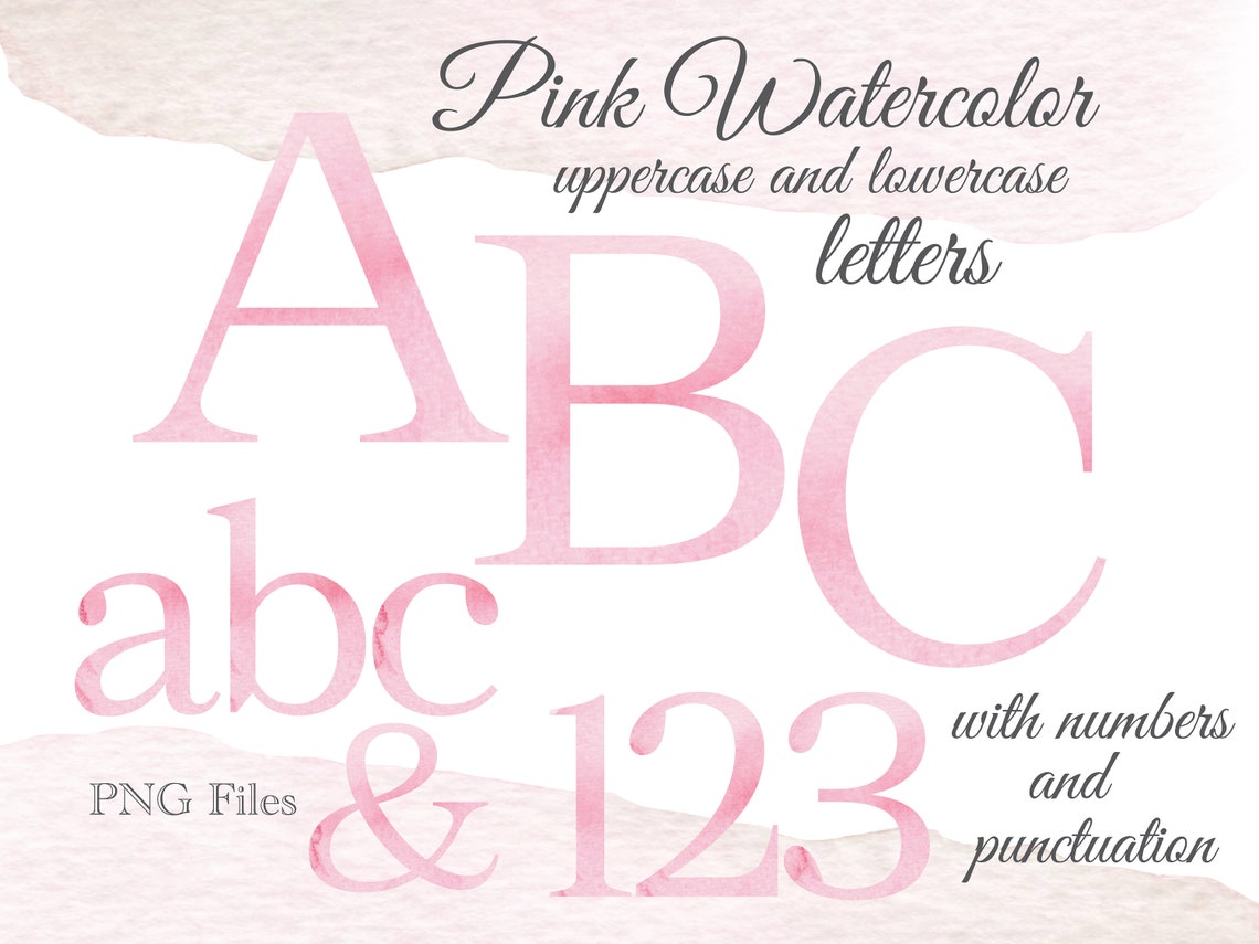 Pink Watercolor Alphabet Letters and Numbers, Wedding Lettering ...