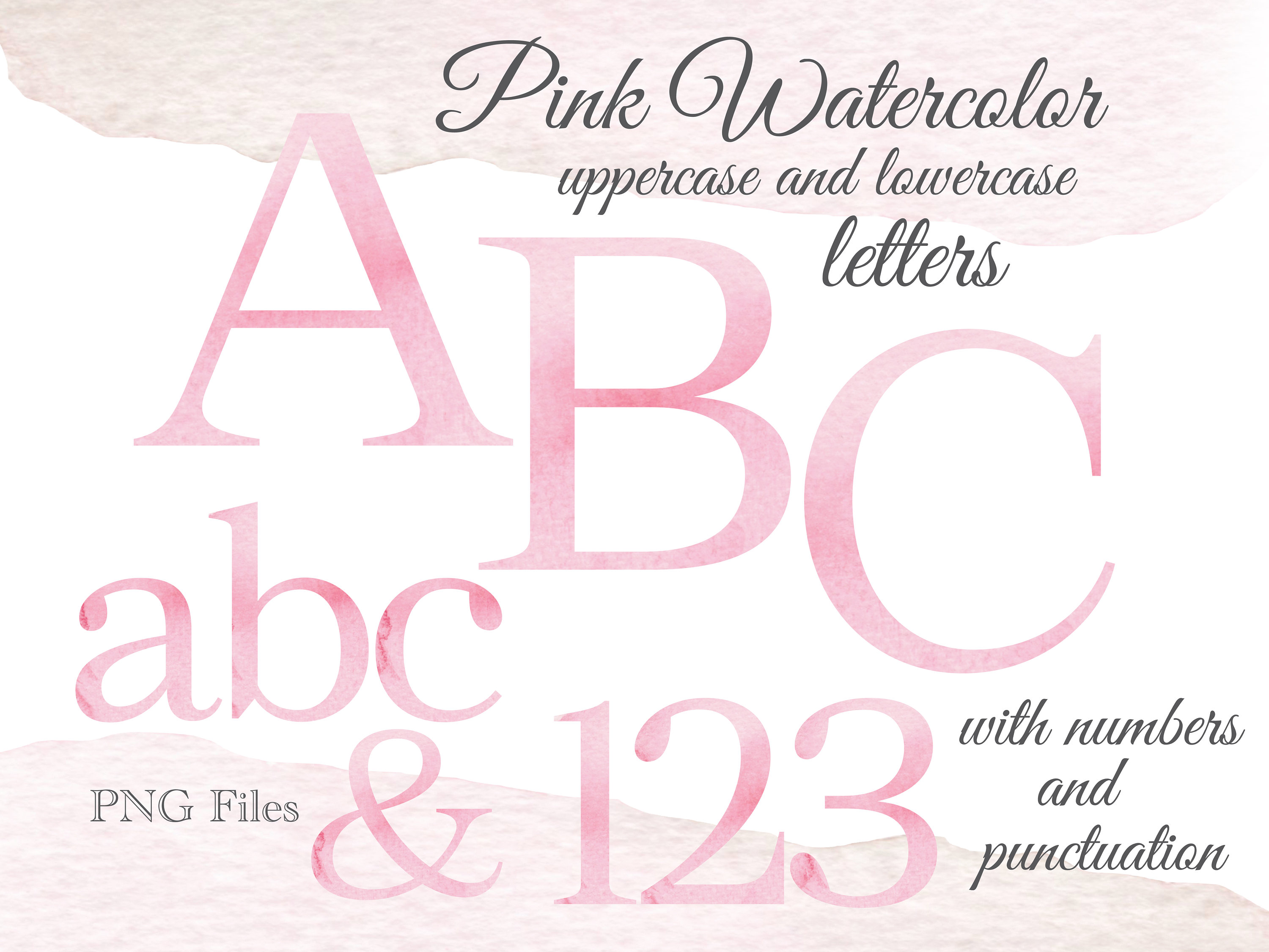 Pink Watercolor Alphabet Letters and Numbers, Wedding Lettering ...
