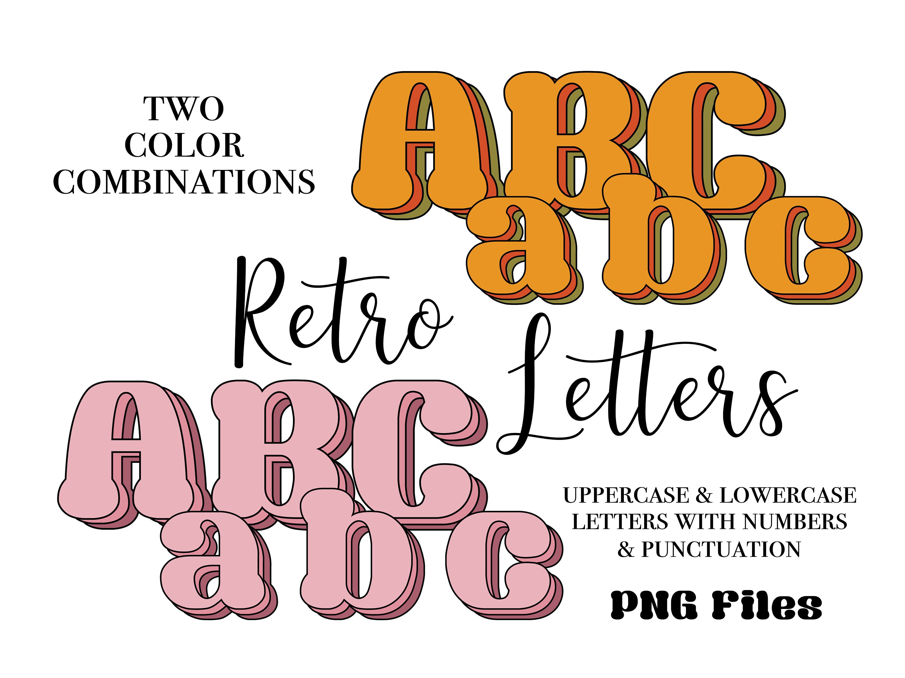 Retro Letters Pink Retro Alphabet Letters Orange Retro - Etsy Canada