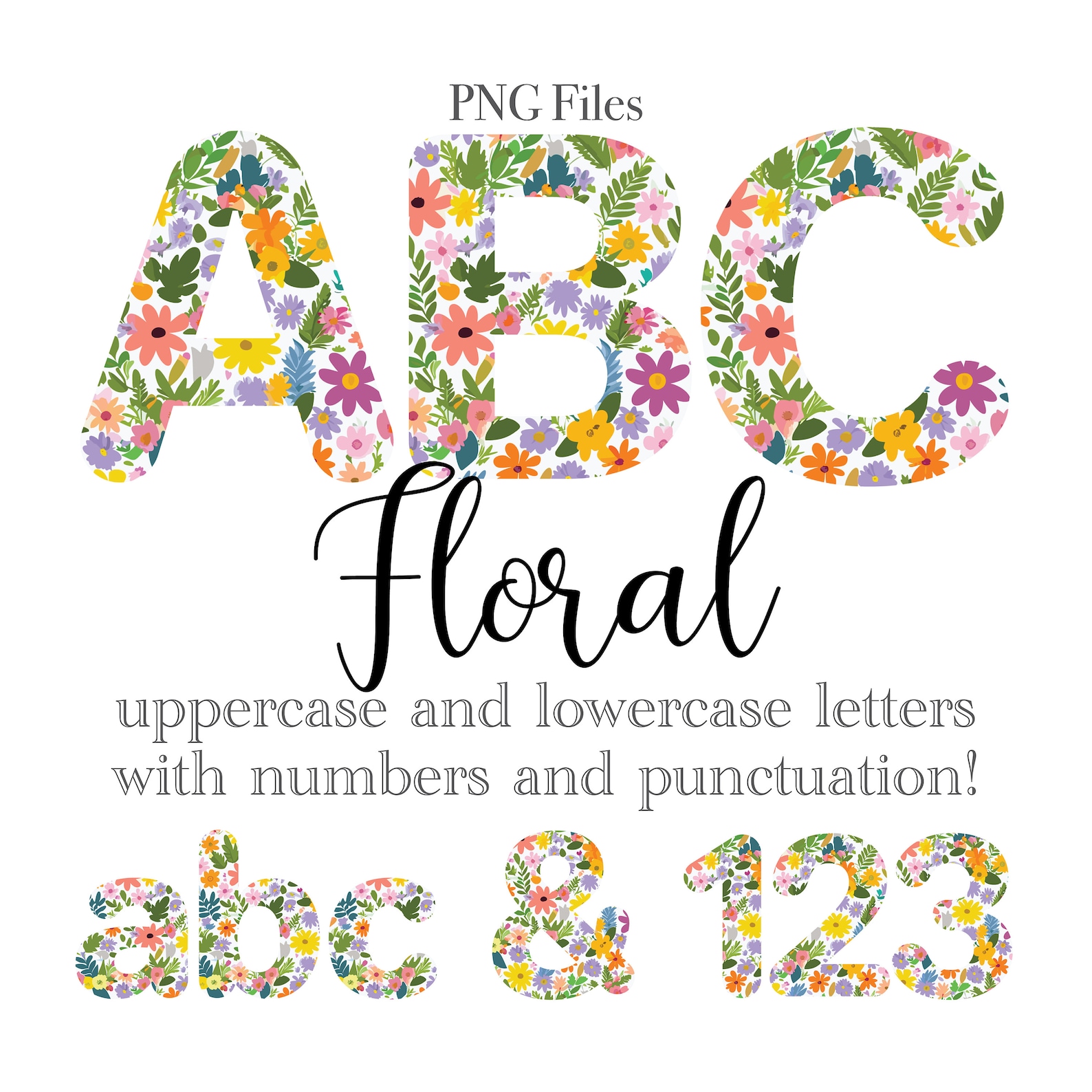 Floral Alphabet Bundle, Letters and Numbers, Floral Alpha Bundle ...
