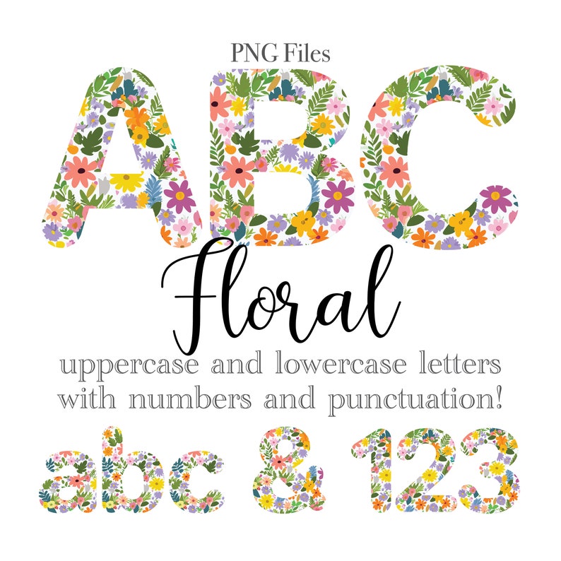 Floral Alphabet Bundle, Letters and Numbers, Floral Alpha Bundle ...