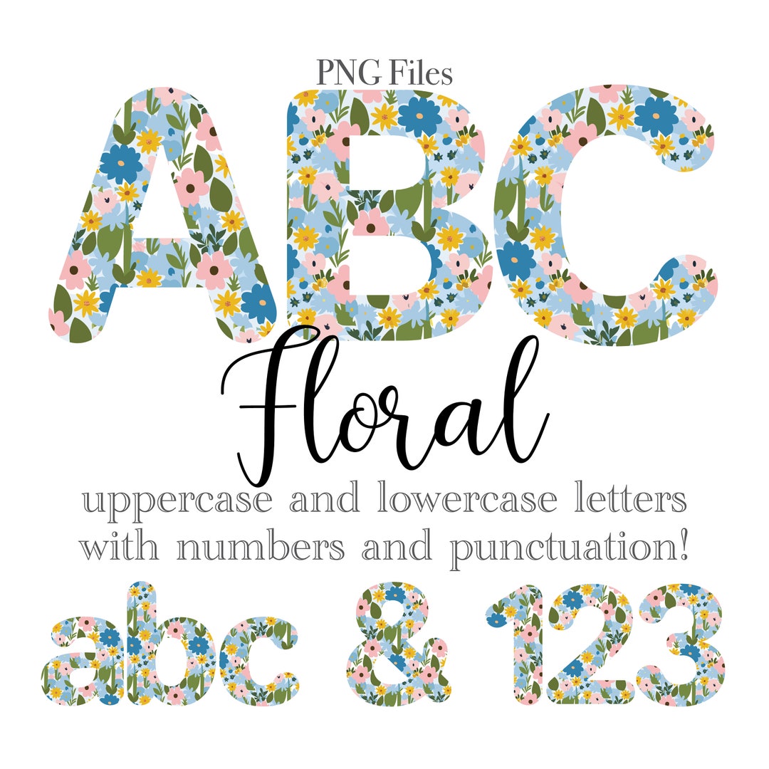 Floral Alphabet Letters and Numbers, Floral Alpha, Flower Letters for ...