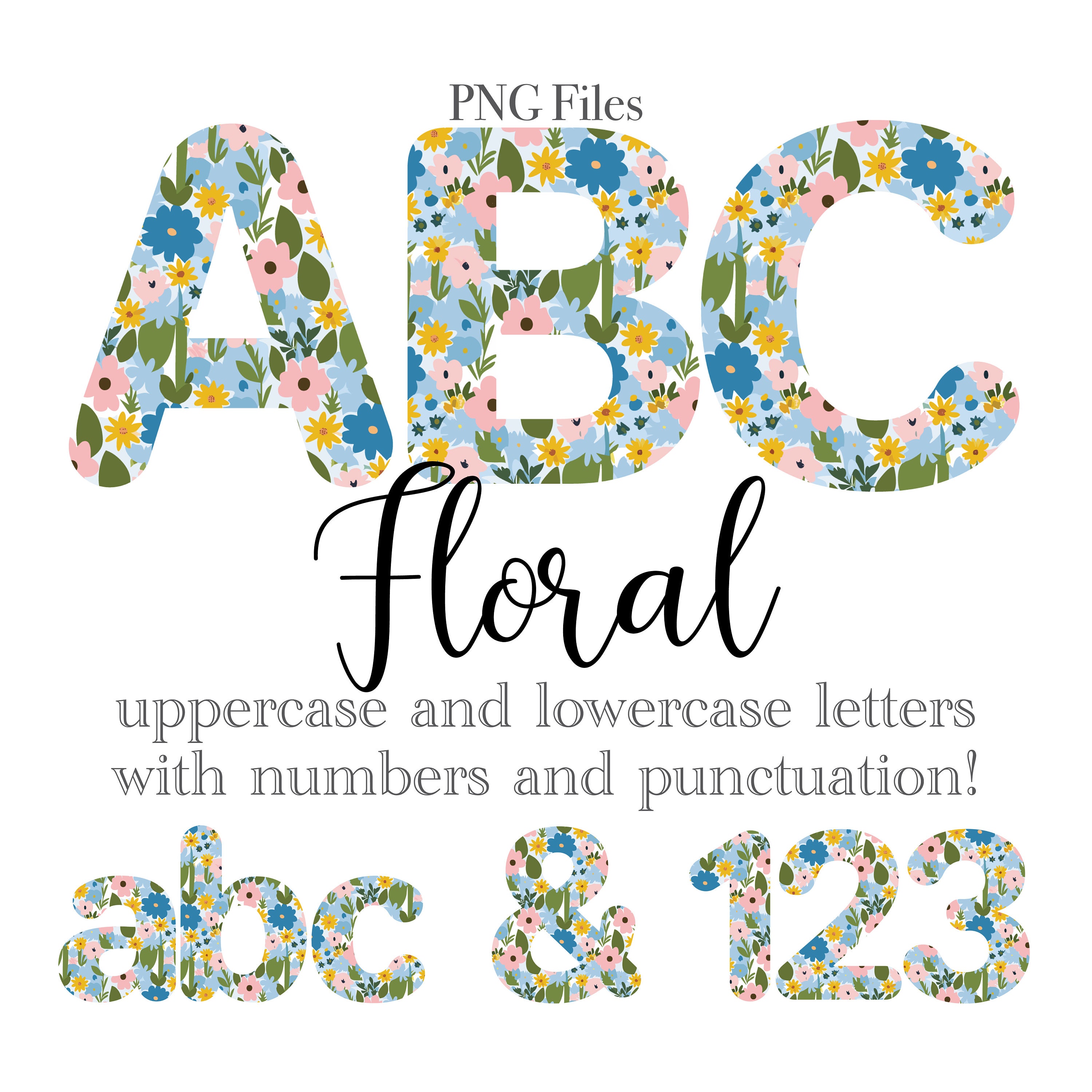 Floral Alphabet Letters and Numbers, Floral Alpha, Flower Letters for ...