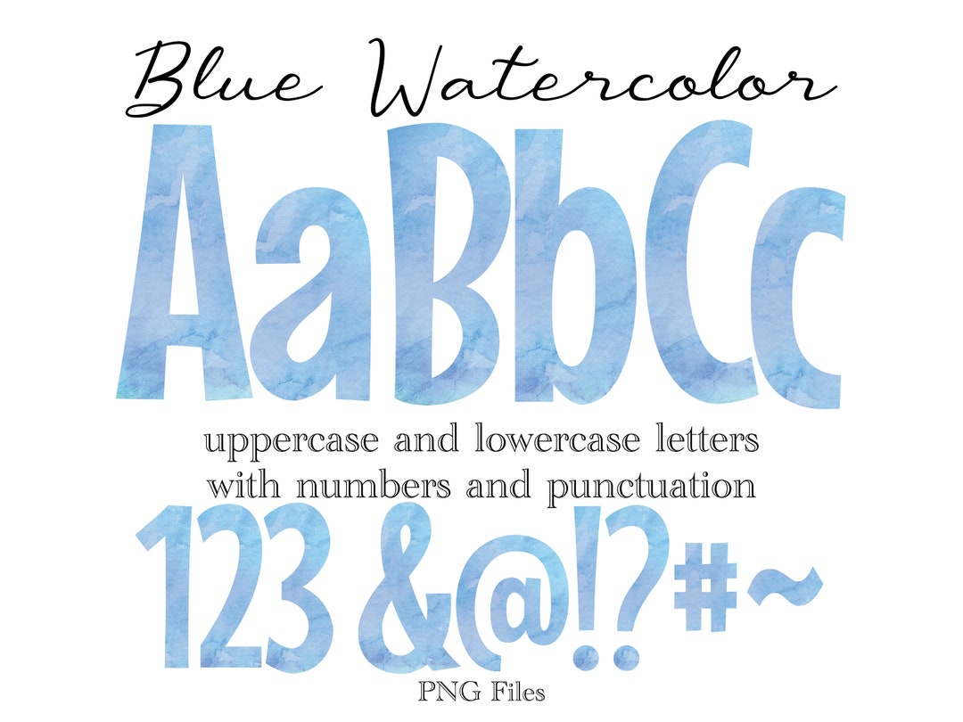 Blue Watercolor Alphabet Letters and Numbers, Wedding Lettering ...