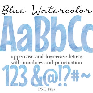Blue Watercolor Alphabet Letters and Numbers, Wedding Lettering ...