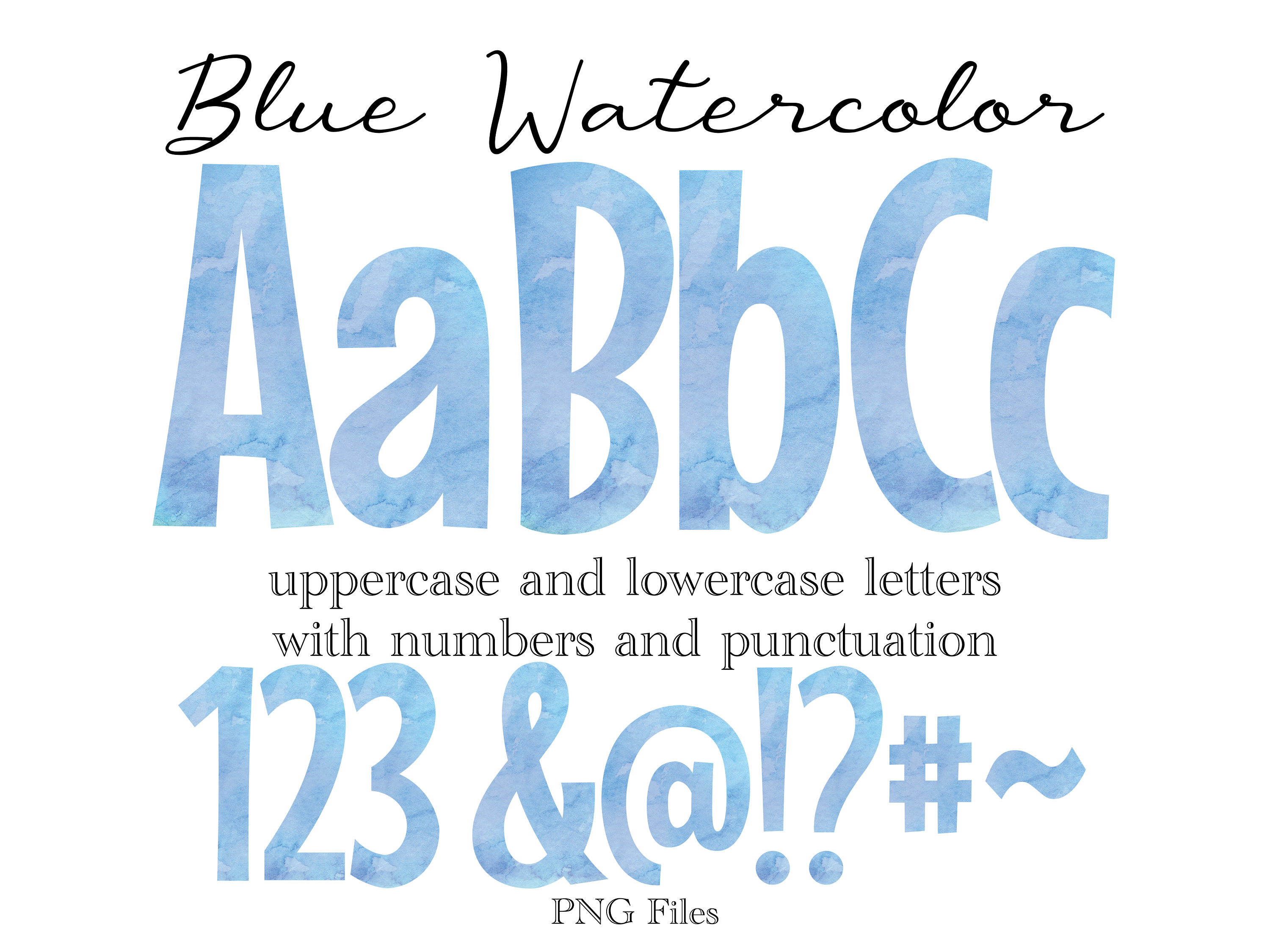Blue Watercolor Alphabet Letters and Numbers, Wedding Lettering ...