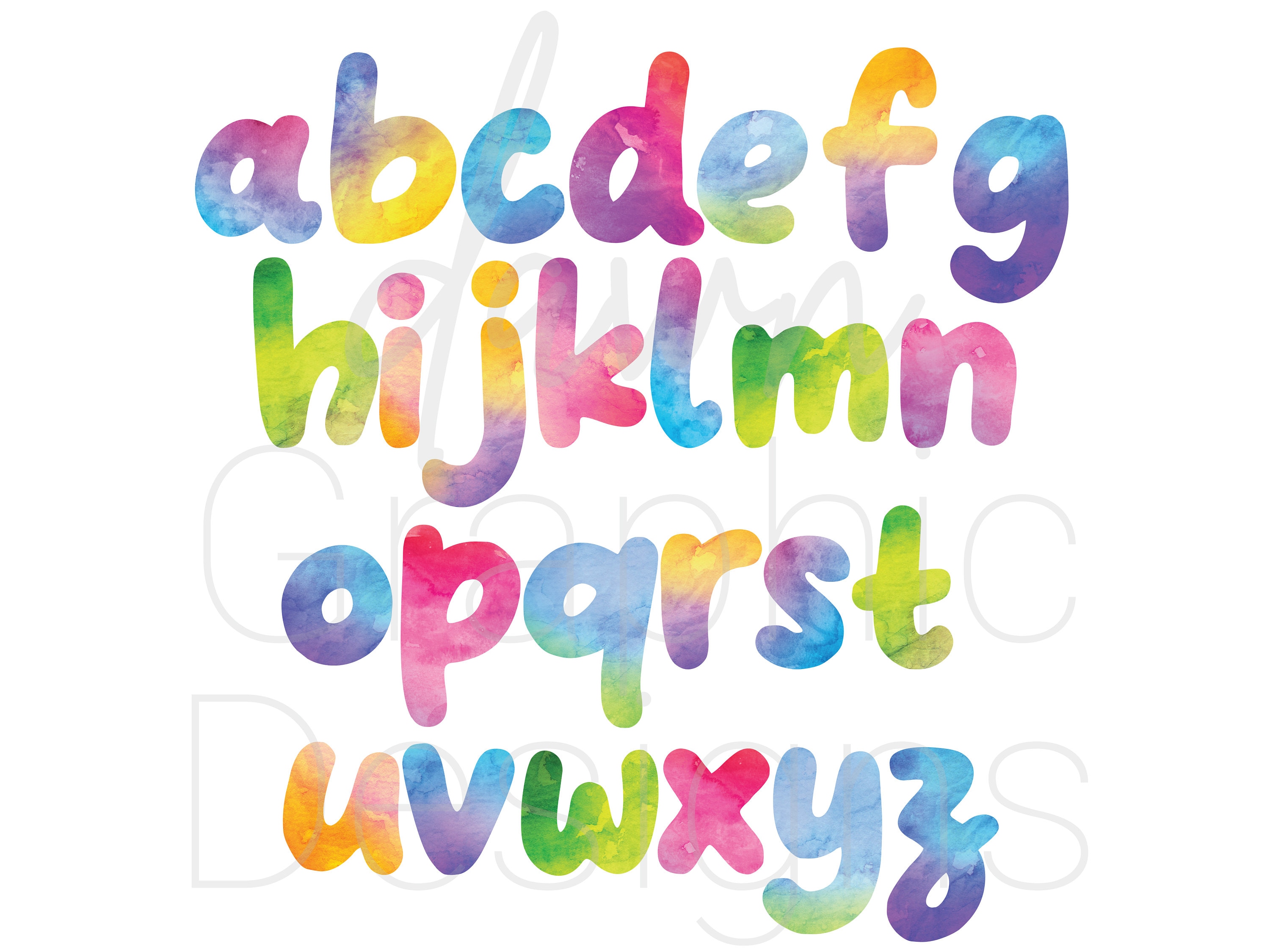 Colorful Watercolor Alphabet Letters and Numbers, Bright Colors Letters ...