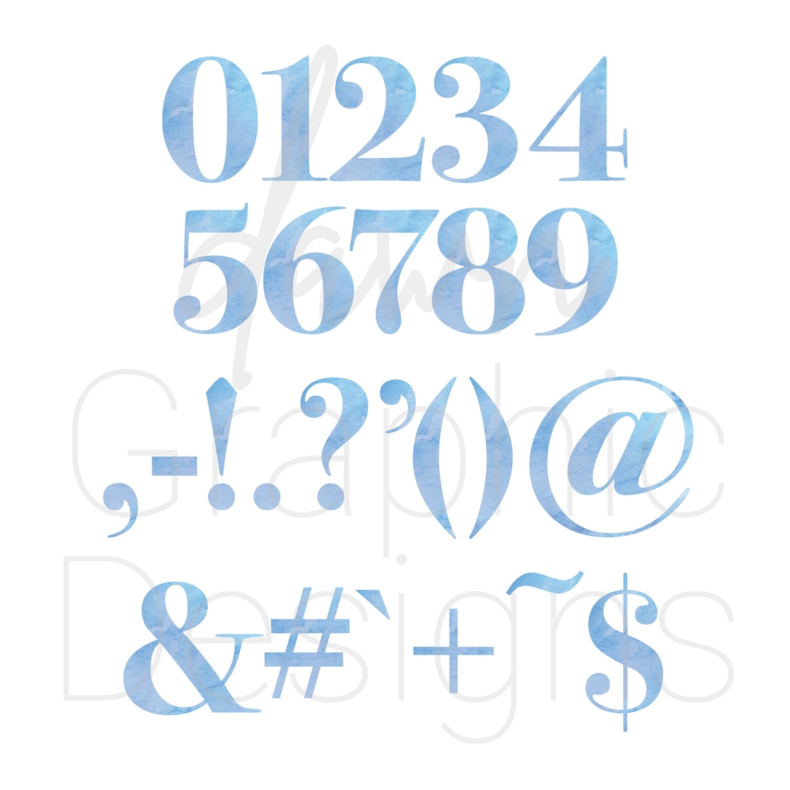 Blue Watercolor Alphabet Letters and Numbers, Baby Shower Lettering ...