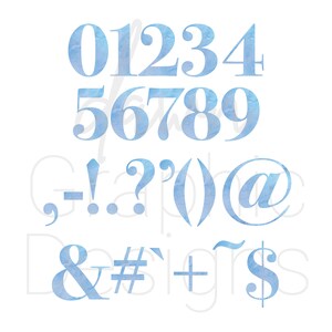 Blue Watercolor Alphabet Letters and Numbers, Baby Shower Lettering ...