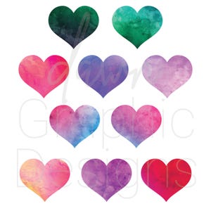 Watercolor Hearts Bundle, Wedding Clip Art, Watercolor Art, Watercolor ...