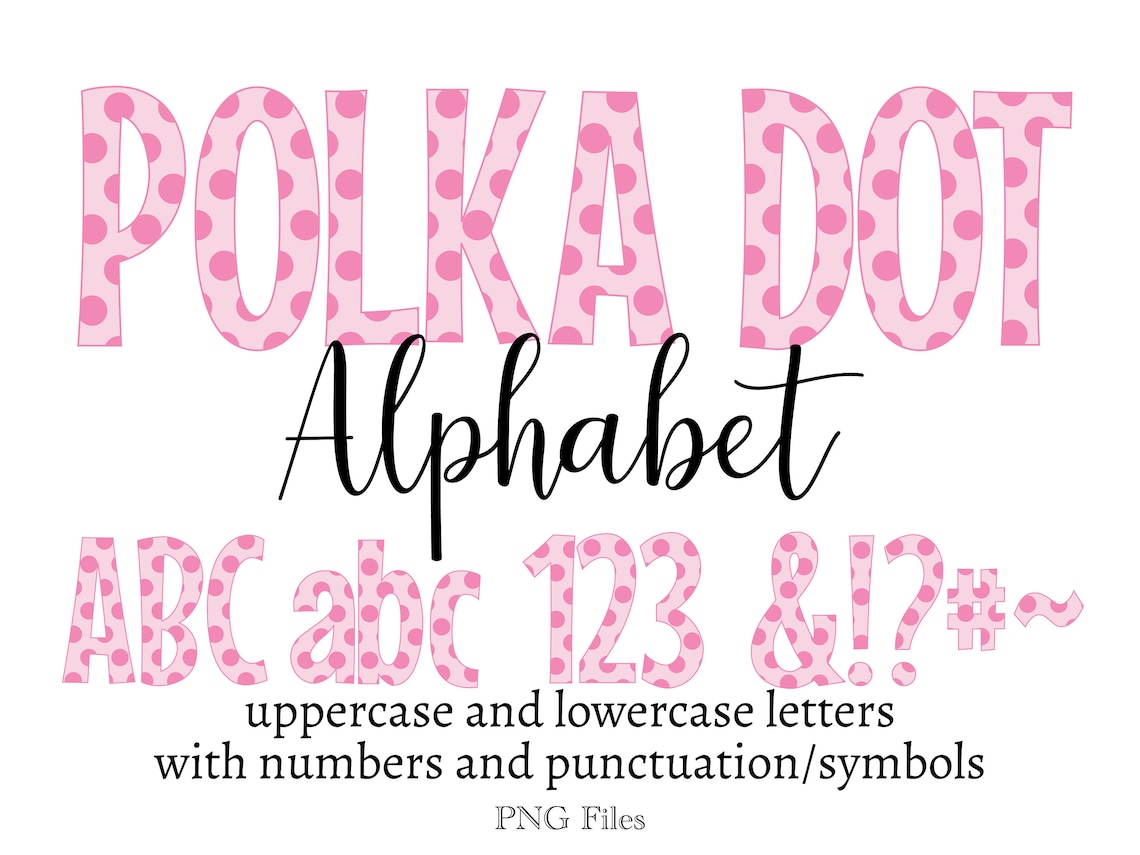 Pink Polka Dot Alphabet Letters, Pink Polka Dot Sublimation Lettering ...