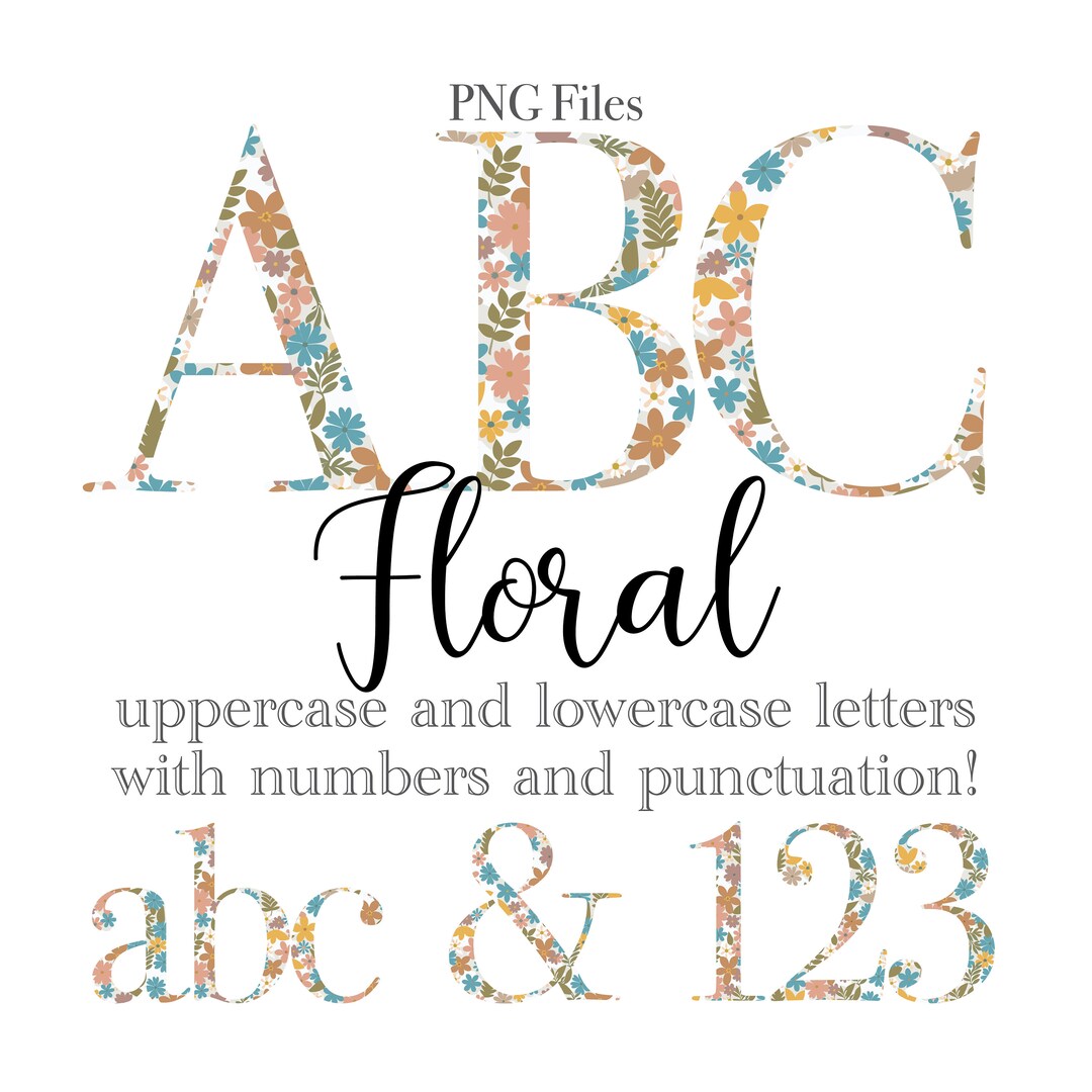 Floral Letters PNG, Floral Alphabet Letters and Numbers, Boho Alpha ...