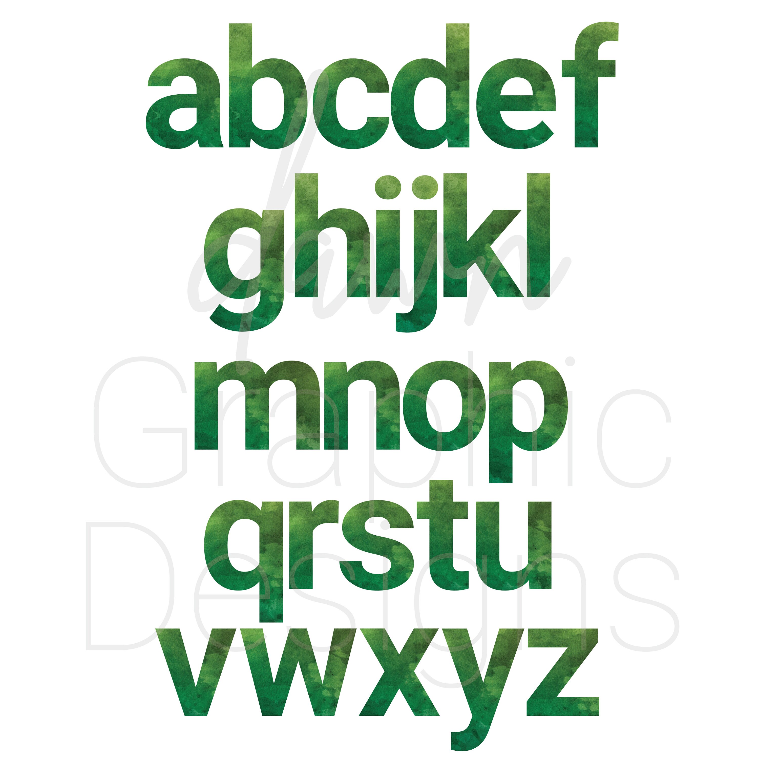 Green Watercolor Lettering and Numbers, PNG Files for Sublimation ...