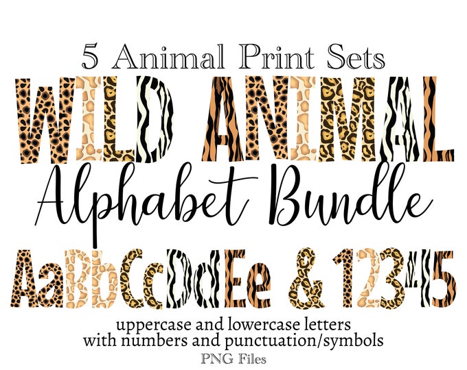 Animal Print Lettering Bundle, Wild Animals Letters Bundle, Sublimation ...