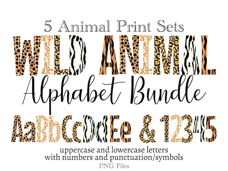 Animal Print Lettering Bundle, Wild Animals Letters Bundle, Sublimation ...