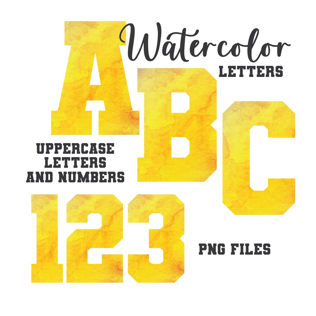 Yellow Watercolor Varsity Letters, Varsity Lettering, Watercolor Art ...