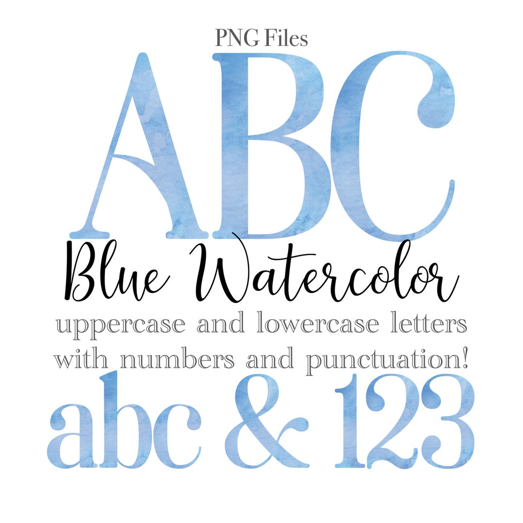 Blue Watercolor Alphabet Letters and Numbers, Baby Shower Lettering ...