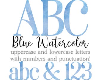 Blue Watercolor Alphabet Letters and Numbers, Baby Shower Letters ...