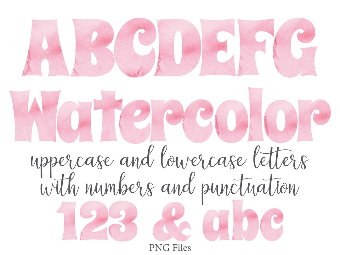 Pink Watercolor Alphabet Letters and Numbers, Fun Watercolor Letters ...