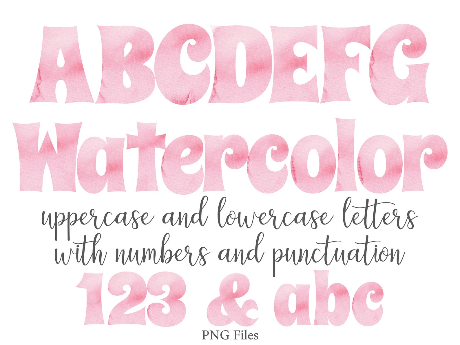 Pink Watercolor Alphabet Letters and Numbers, Fun Watercolor Letters ...