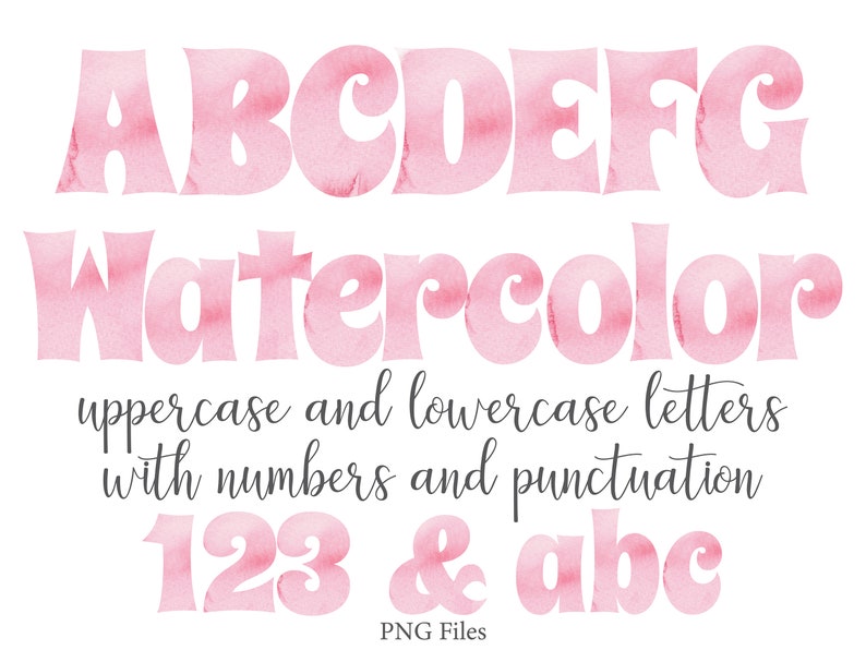 Pink Watercolor Alphabet Letters and Numbers, Fun Watercolor Letters ...