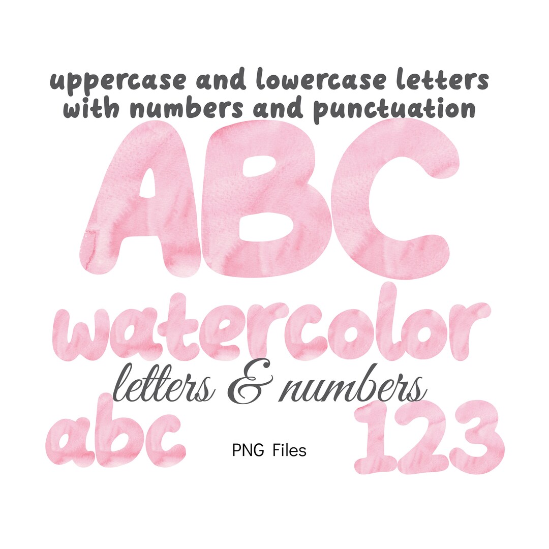 Pink Watercolor Alphabet Letters and Numbers, Wedding Lettering ...