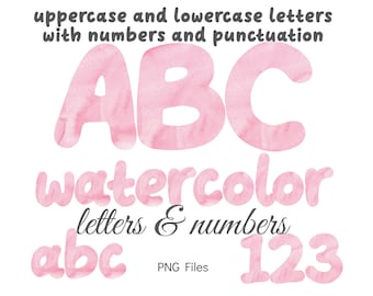 Pink Watercolor Alphabet Letters and Numbers, Wedding Lettering ...