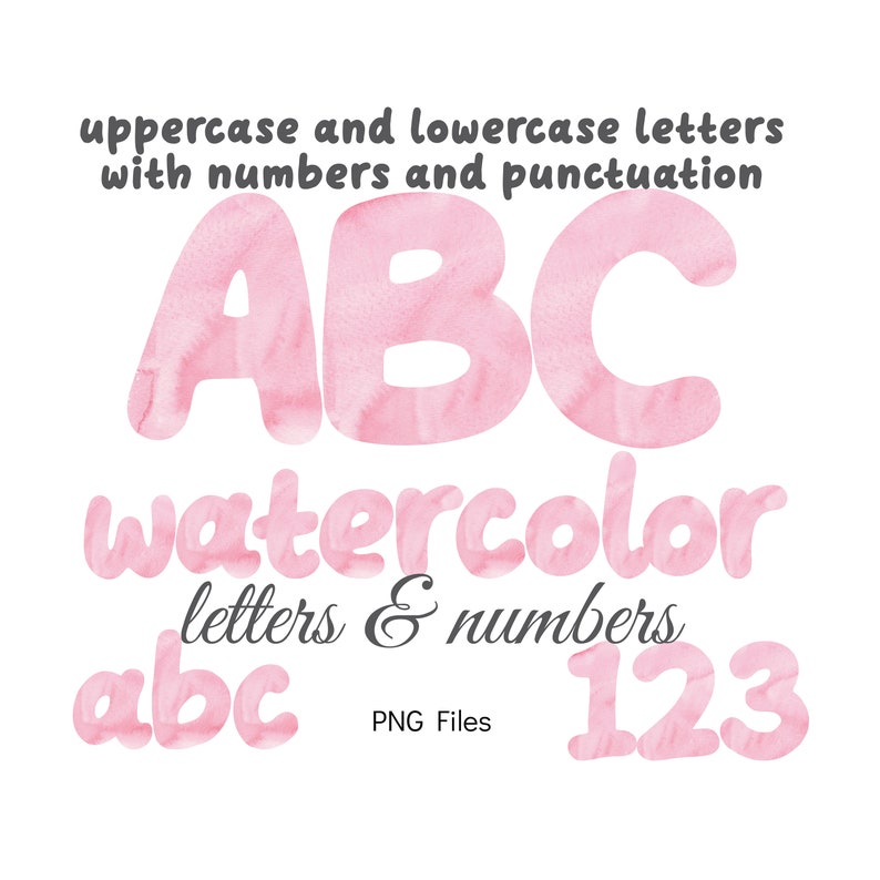 Pink Watercolor Alphabet Letters and Numbers, Wedding Lettering ...
