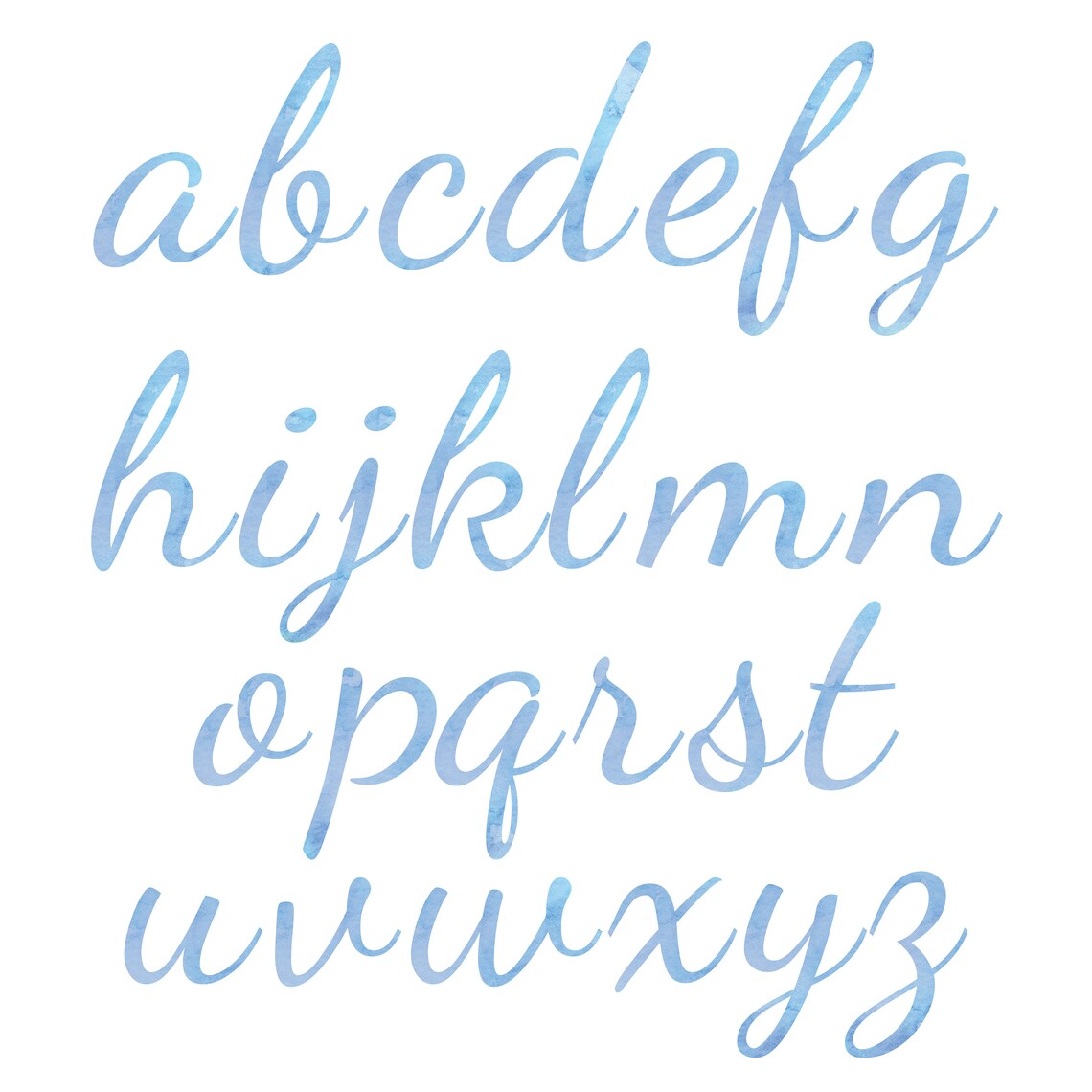 Blue Watercolor Letters and Numbers, Script Watercolor Lettering ...