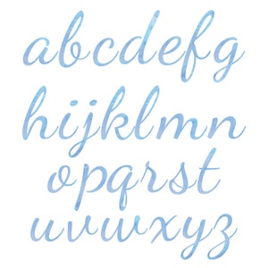 Blue Watercolor Letters and Numbers, Script Watercolor Lettering ...