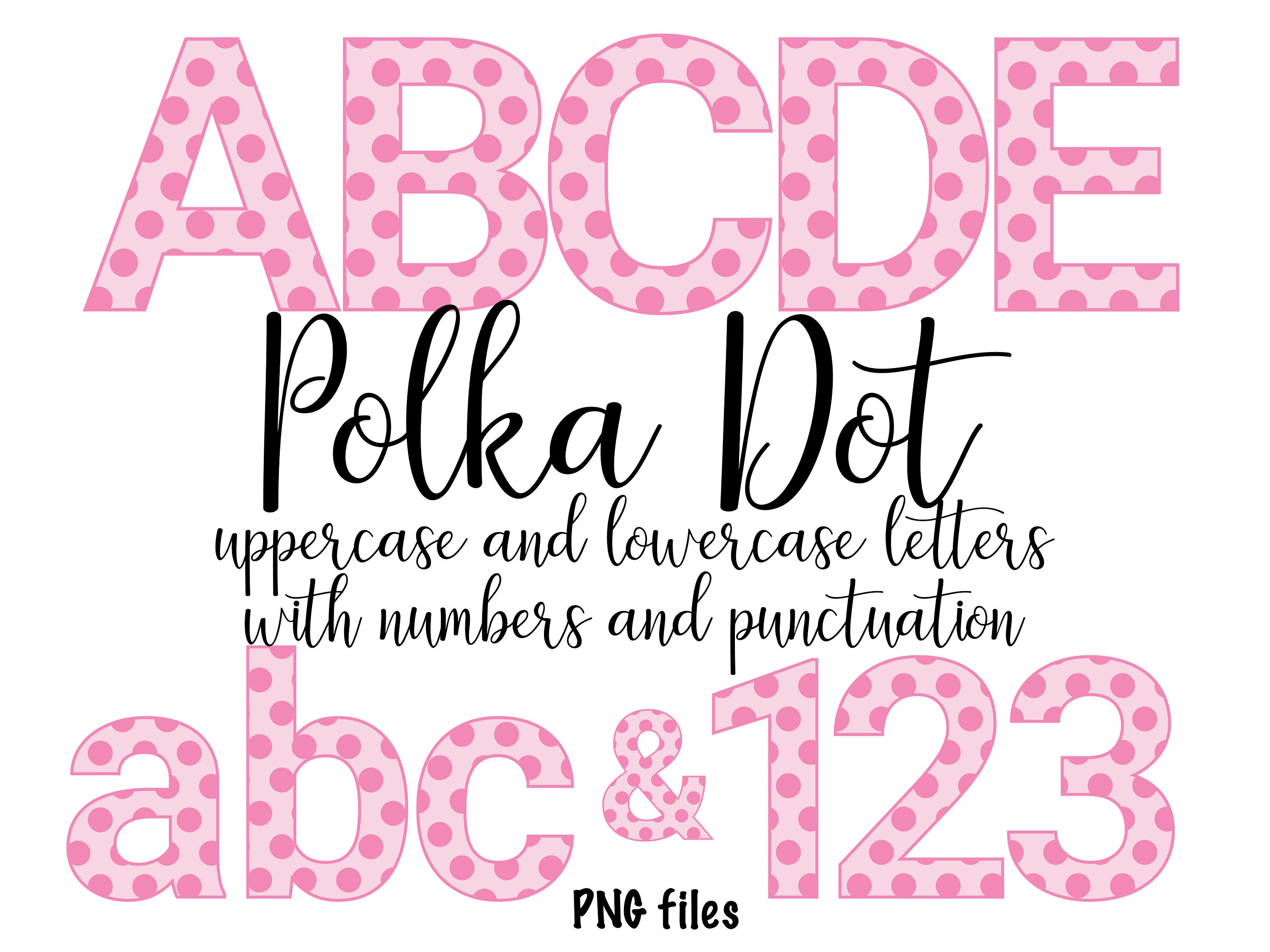 Pink Polka Dot Alphabet Letters, Pink Polka Dot Sublimation Lettering ...