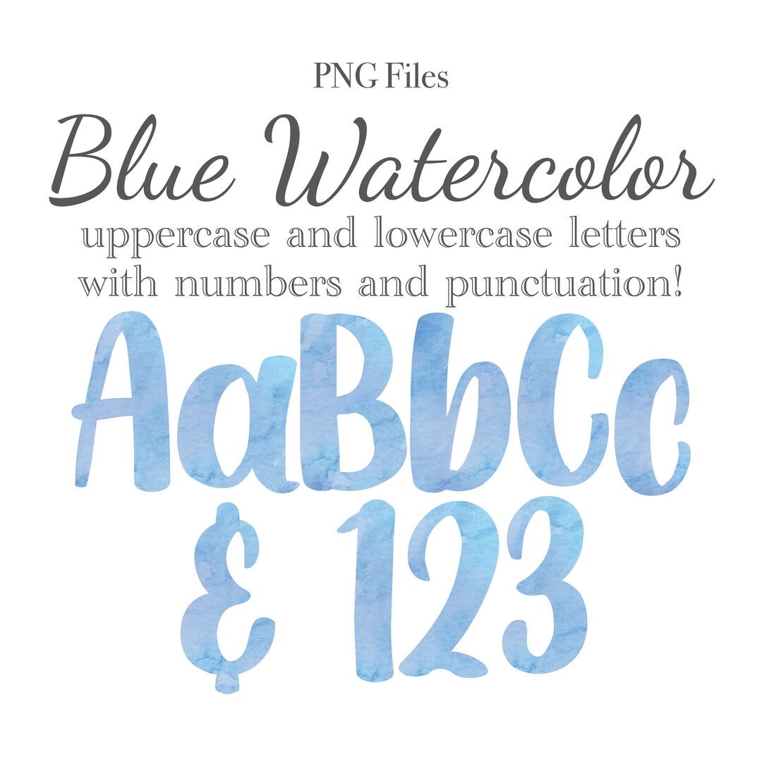 Blue Watercolor Alphabet Letters and Numbers, Baby Shower Lettering ...