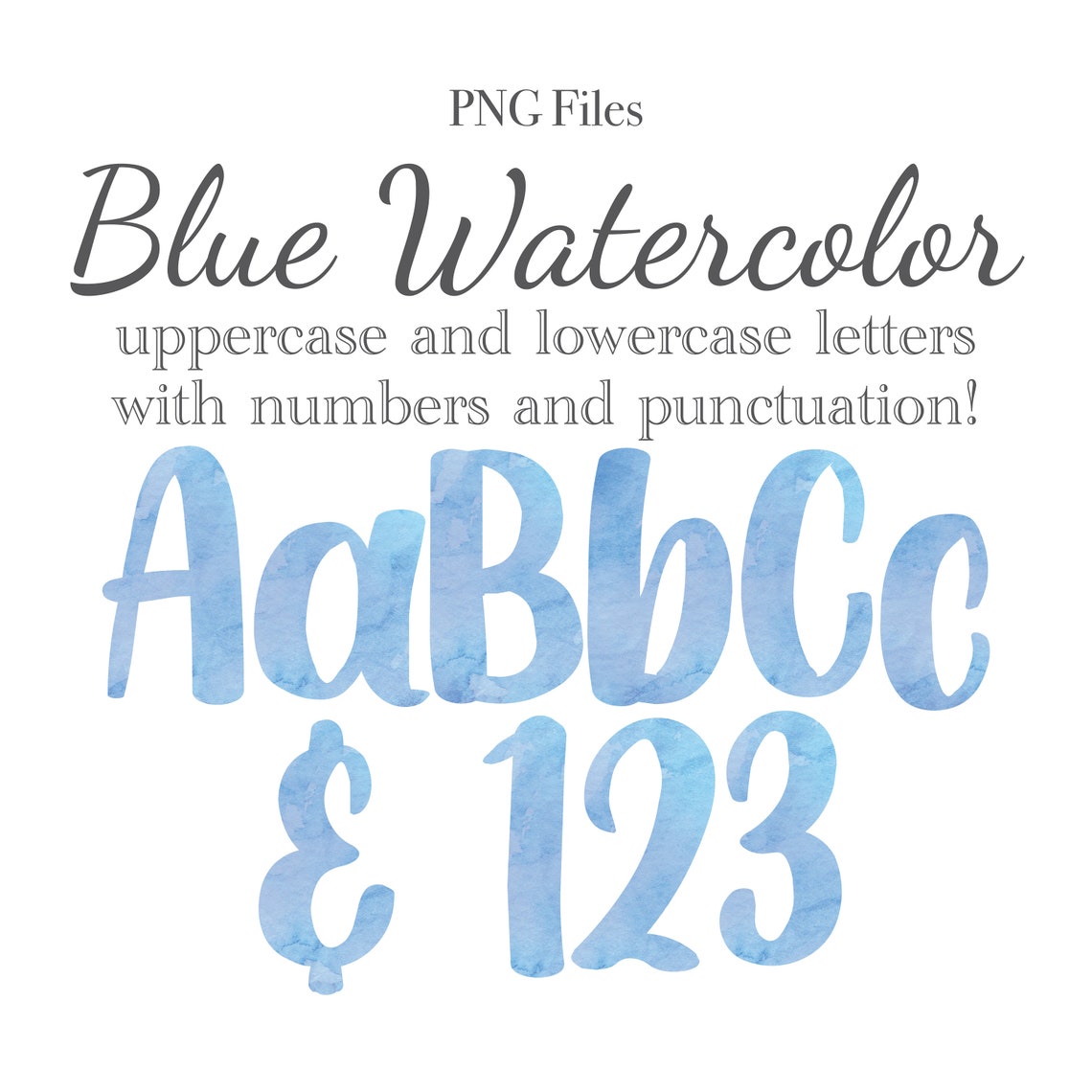Blue Watercolor Alphabet Letters and Numbers, Baby Shower Lettering ...