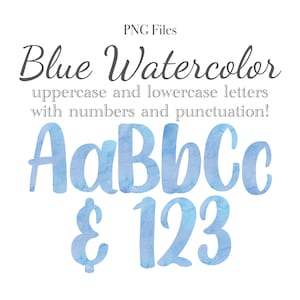 Blue Watercolor Alphabet Letters and Numbers, Baby Shower Lettering ...