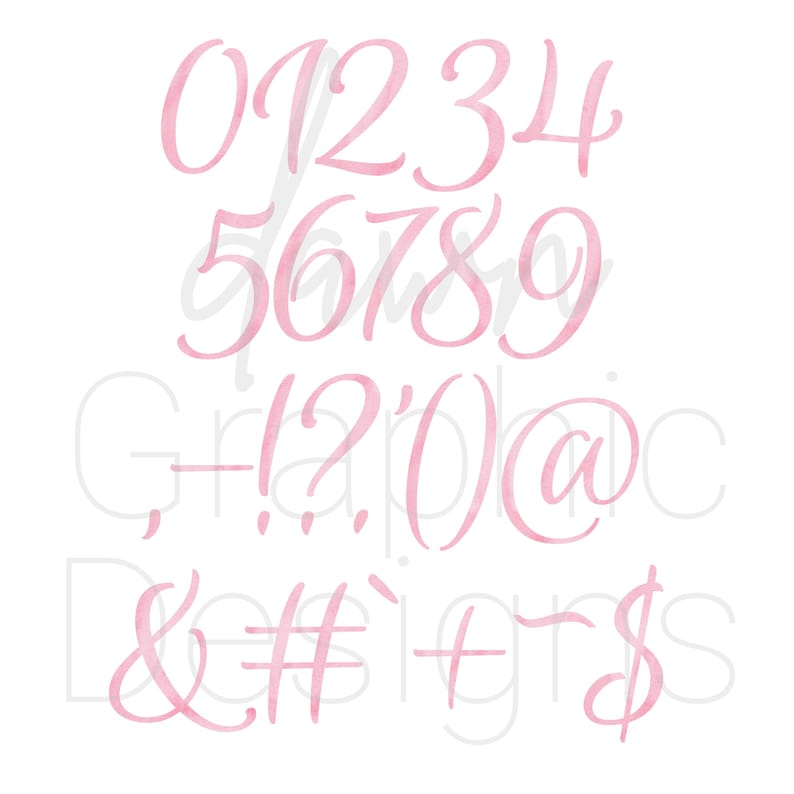 Pink Watercolor Letters and Numbers, Script Watercolor Lettering ...