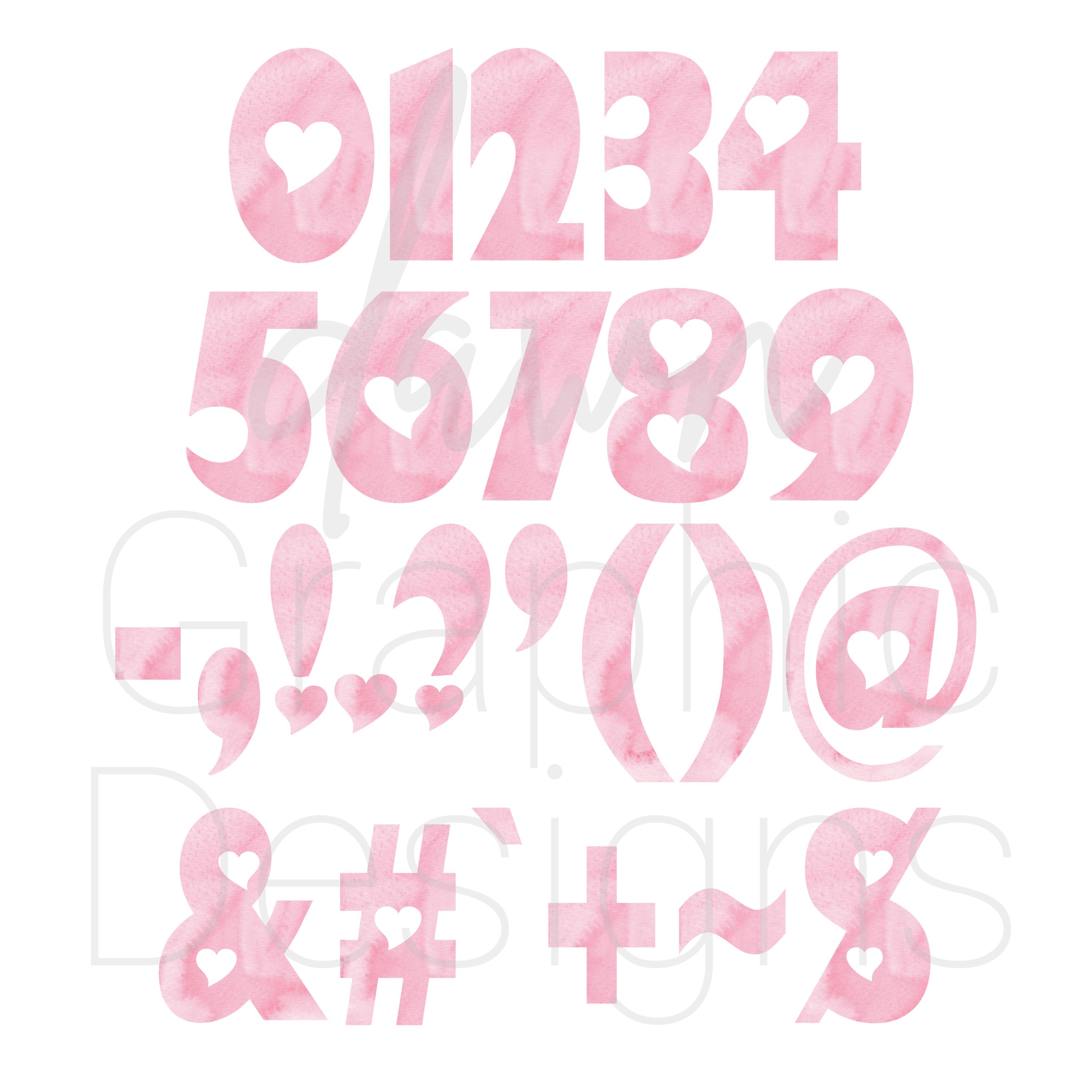Pink Watercolor Alphabet Letters and Numbers, Bridal Shower Lettering ...