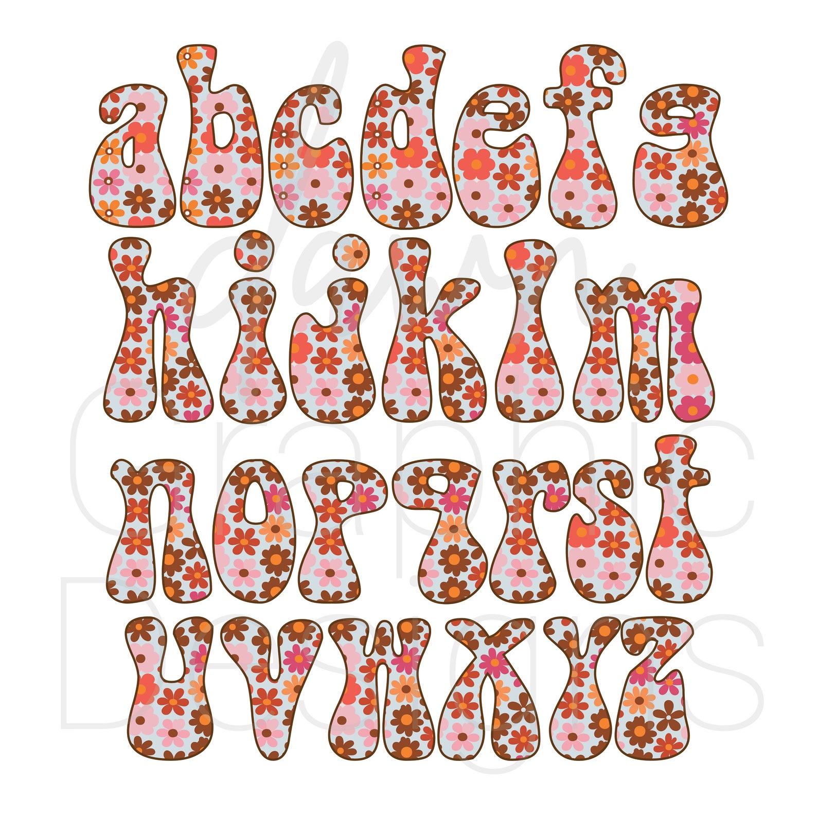Retro Flower Lettering, Floral Alphabet Letters, Hippie Letters ...