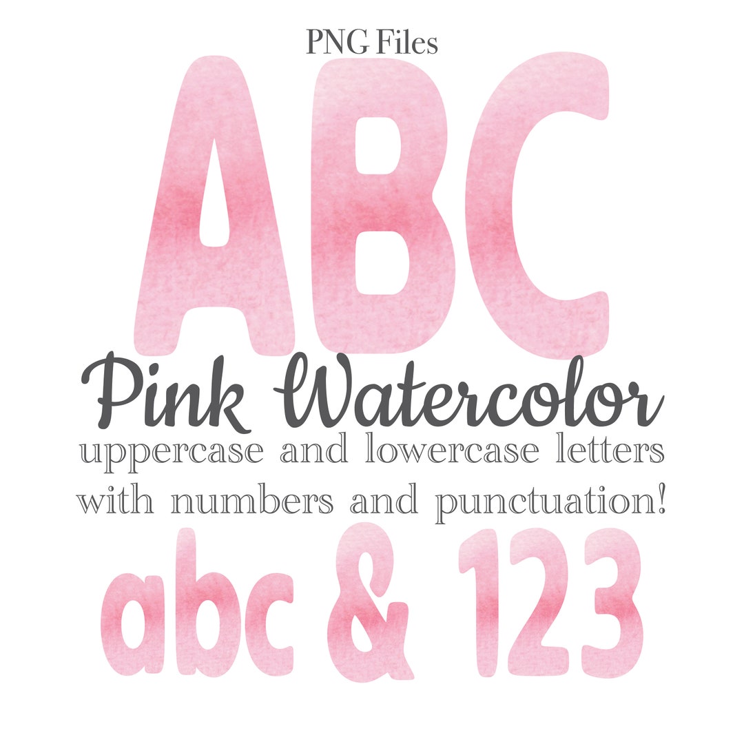 Pink Watercolor Alphabet Letters and Numbers, Wedding Lettering ...