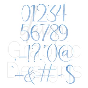 Blue Watercolor Letters and Numbers, Script Watercolor Lettering ...